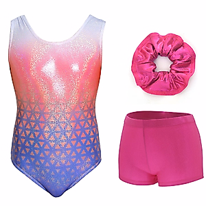 Aosva Gymnastics Leotards for Little Girls Sparkle One-piece Colorful Rainbow Dancing Athletic Leotards Set 5-6Years