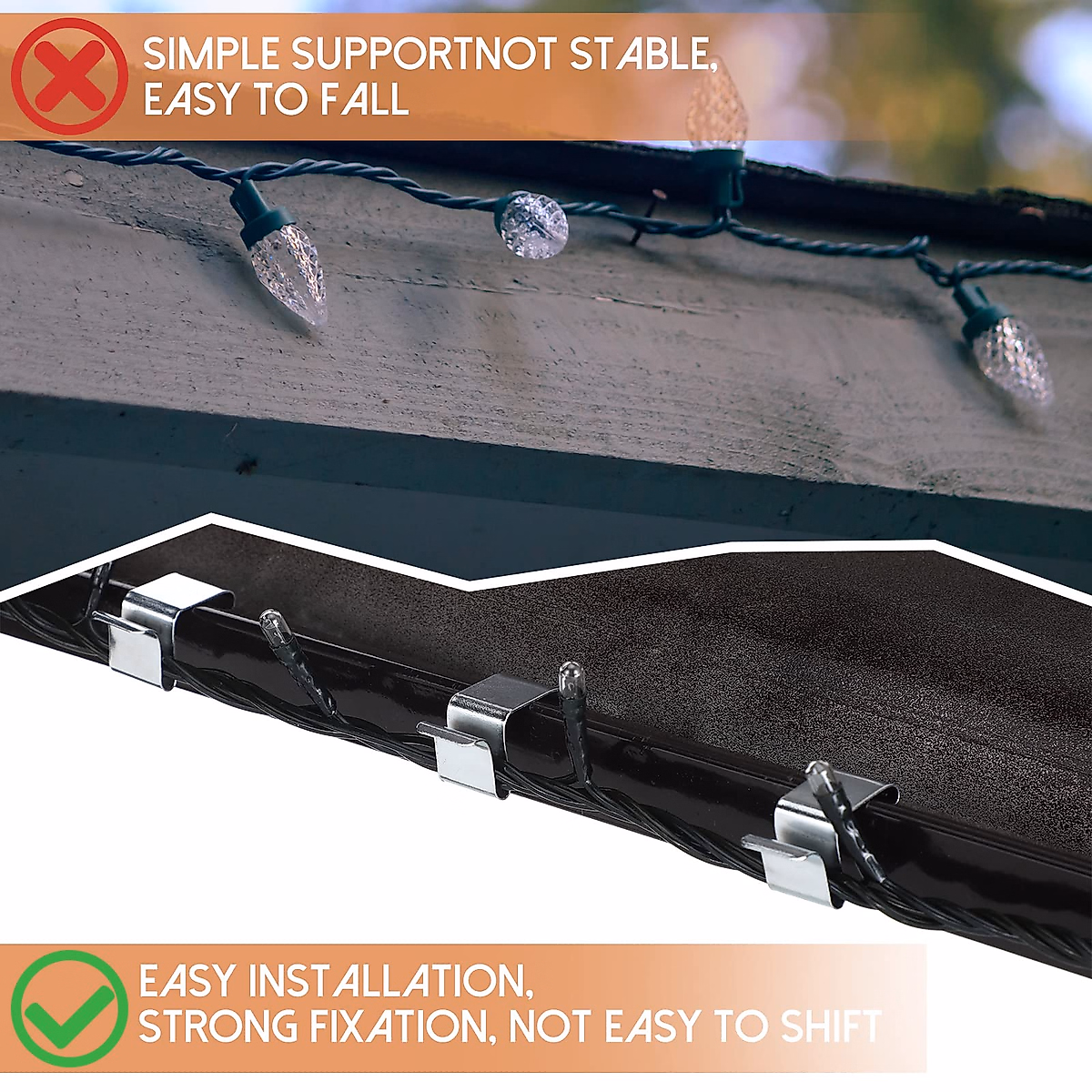 Sadnyy Christmas Lights Gutter Hooks Galvanized Holiday Roof Light Clips Xmas Hangers Outdoor Seasonal Lighting for Kitchen (50 Pcs,21 x 14.5 mm)