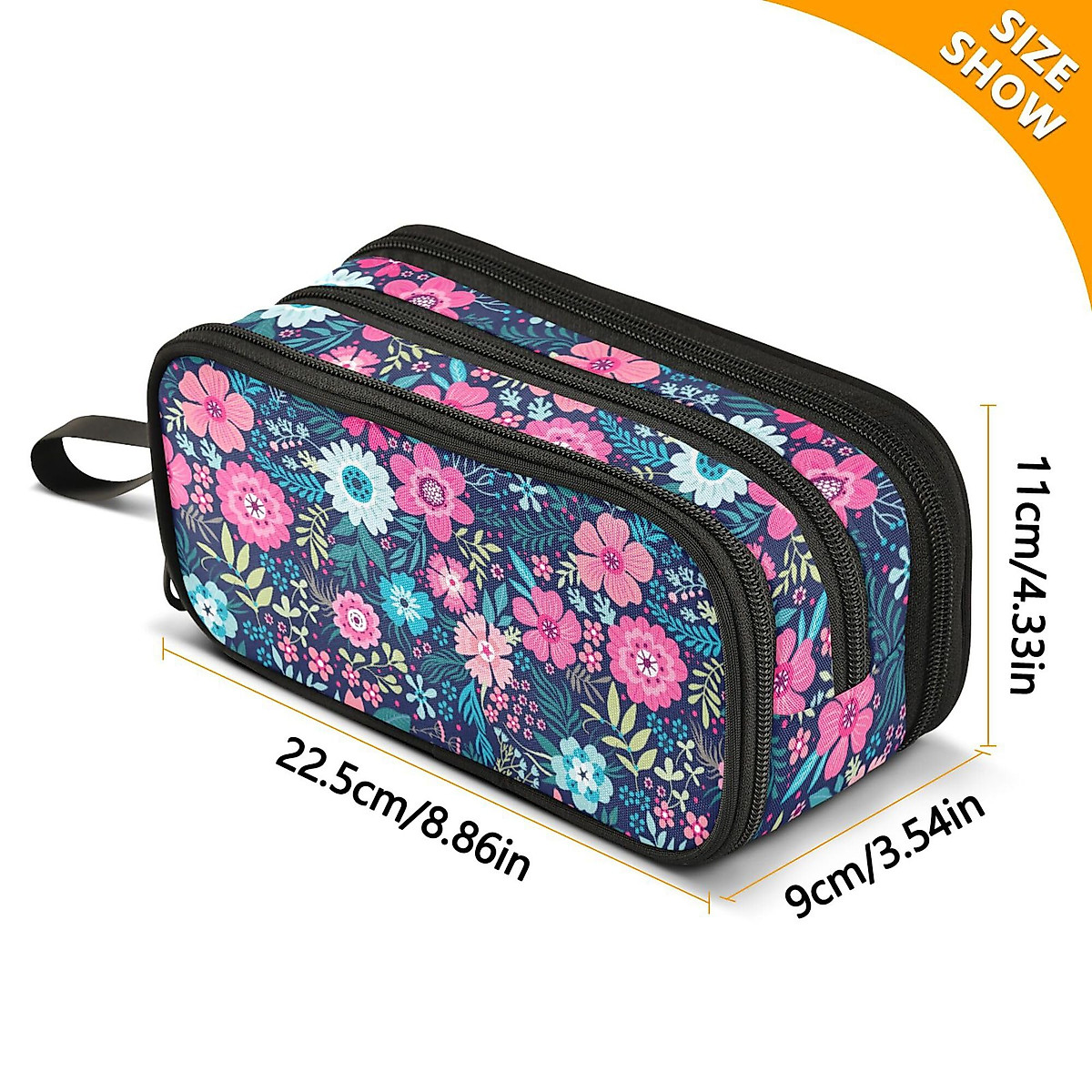 Fisyme Cute Flower Floral Pencil Case Large Capacity Pen Box Makeup Pouch Holder Organizer Stationery Bag for School Office College Traval Adults