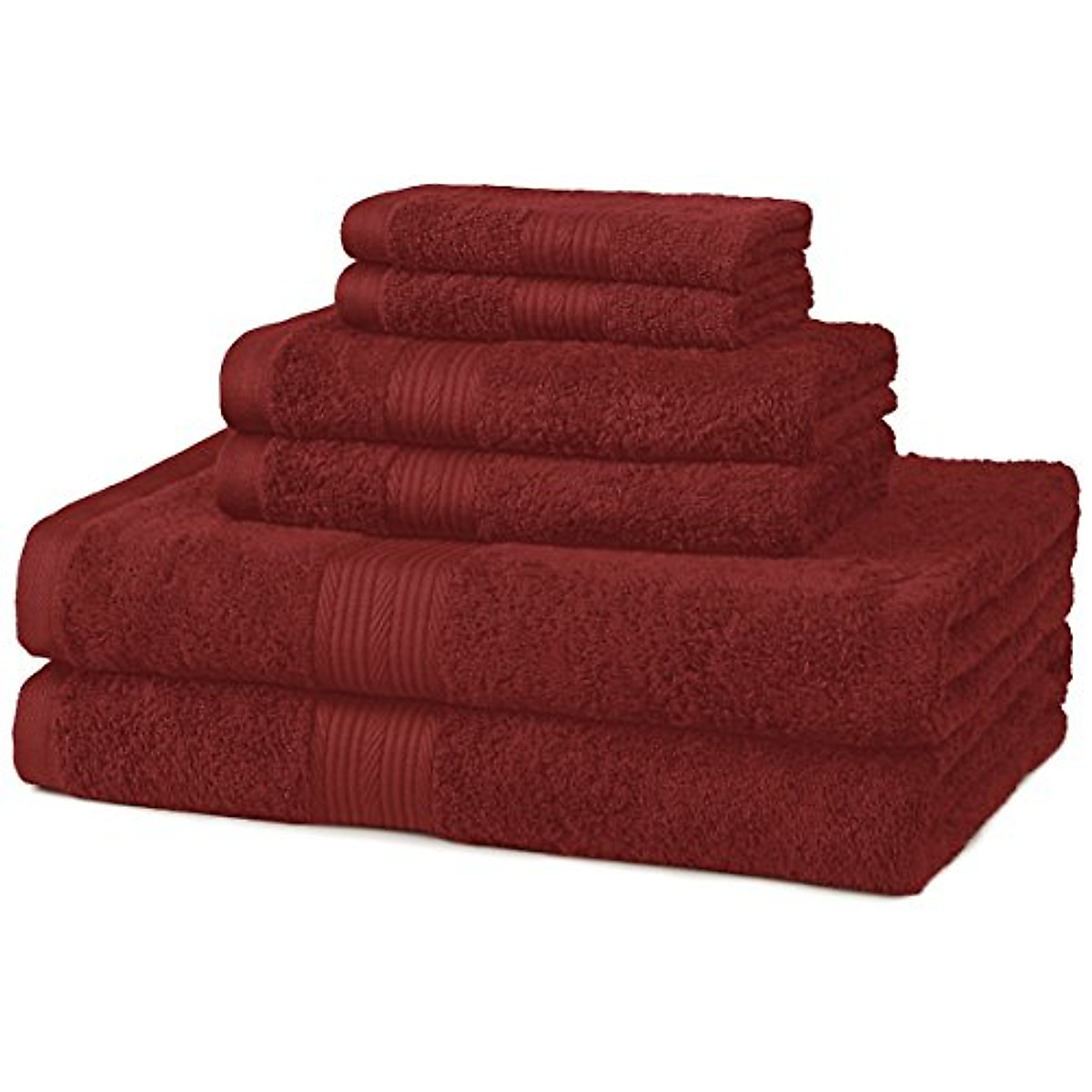 Amazon Basics 6-Piece Fade Resistant Bath towel, Hand and Washcloth Set - Crimson, 14.25" L x 10.85" W