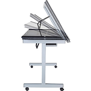 OneSpace Craft Station with Blue Glass Drafting, Silver