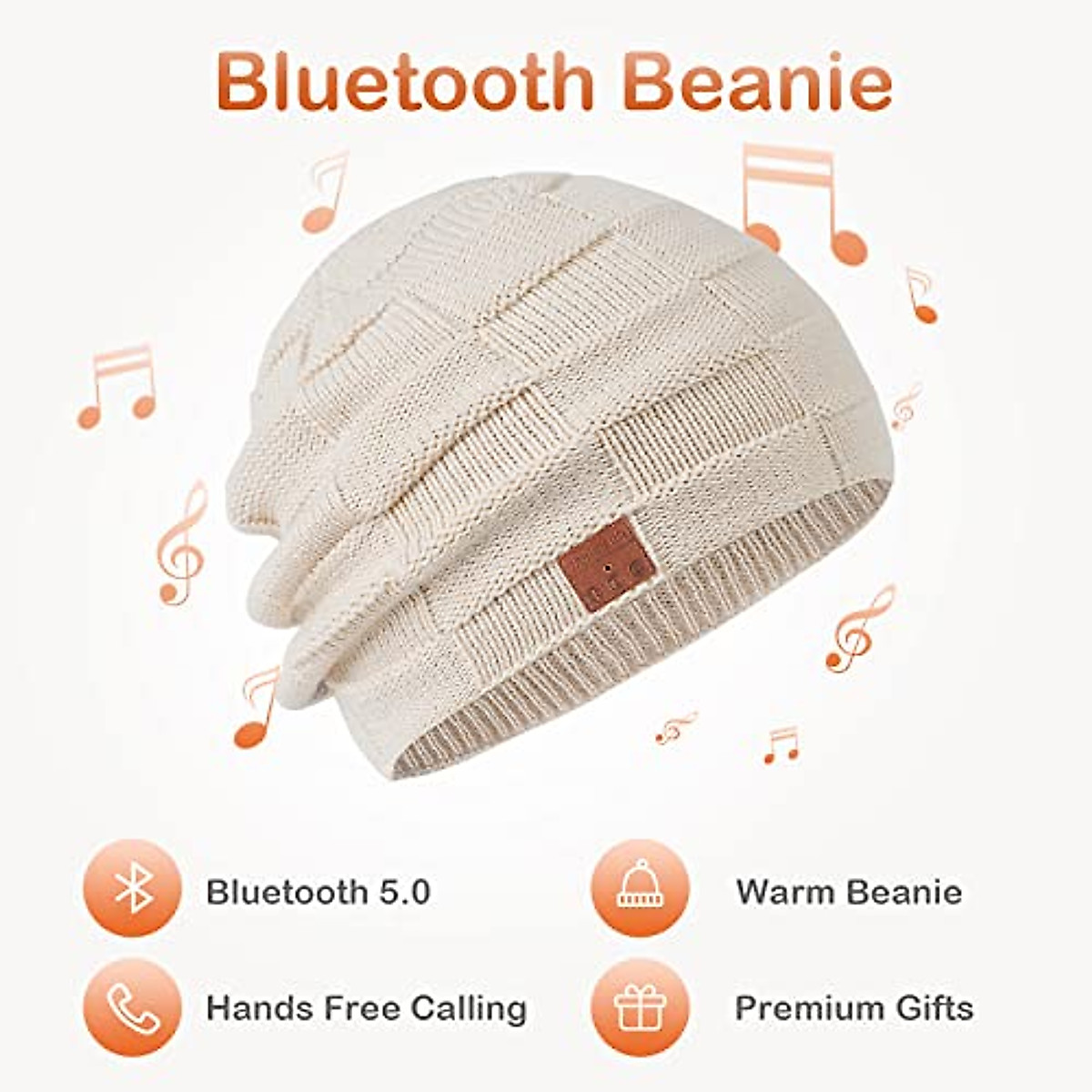 Deegotech Bluetooth Beanie Hat, Christmas Stocking Stuffers Tech Gifts for Women, Bluetooth 5.0 Music Hat with Headphones for Friend Men Women Teen Boys Girls-Beige
