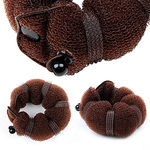 Goldrose Buns 2 Pieces Magic Hair Styling Styler Twist Ring Former Shaper Doughnut Donut Chignon Bun Maker Clip Hair Curler Accessory Small & Large (Brown)