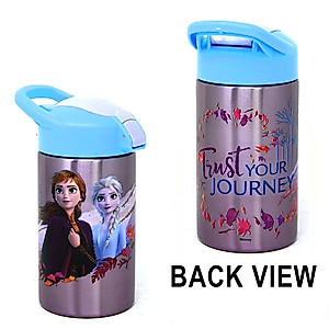 Disney Frozen 15.5 Ounce Water Bottle ~ 3 Pc Bundle with Frozen Stainless Steel Refillable Sports Bottle and More with Frozen Stickers and Door Hanger