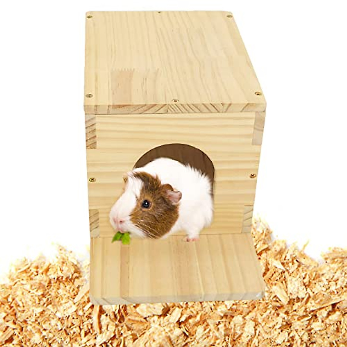 Pet Chinchilla House with Platform, Guinea Pig Cage Wooden Hut, Bunny Houses and Hideouts with Window, Small Animal Hideout for Hedgehog, Kitten, Squirrel, Sugar Gliders, Rabbit