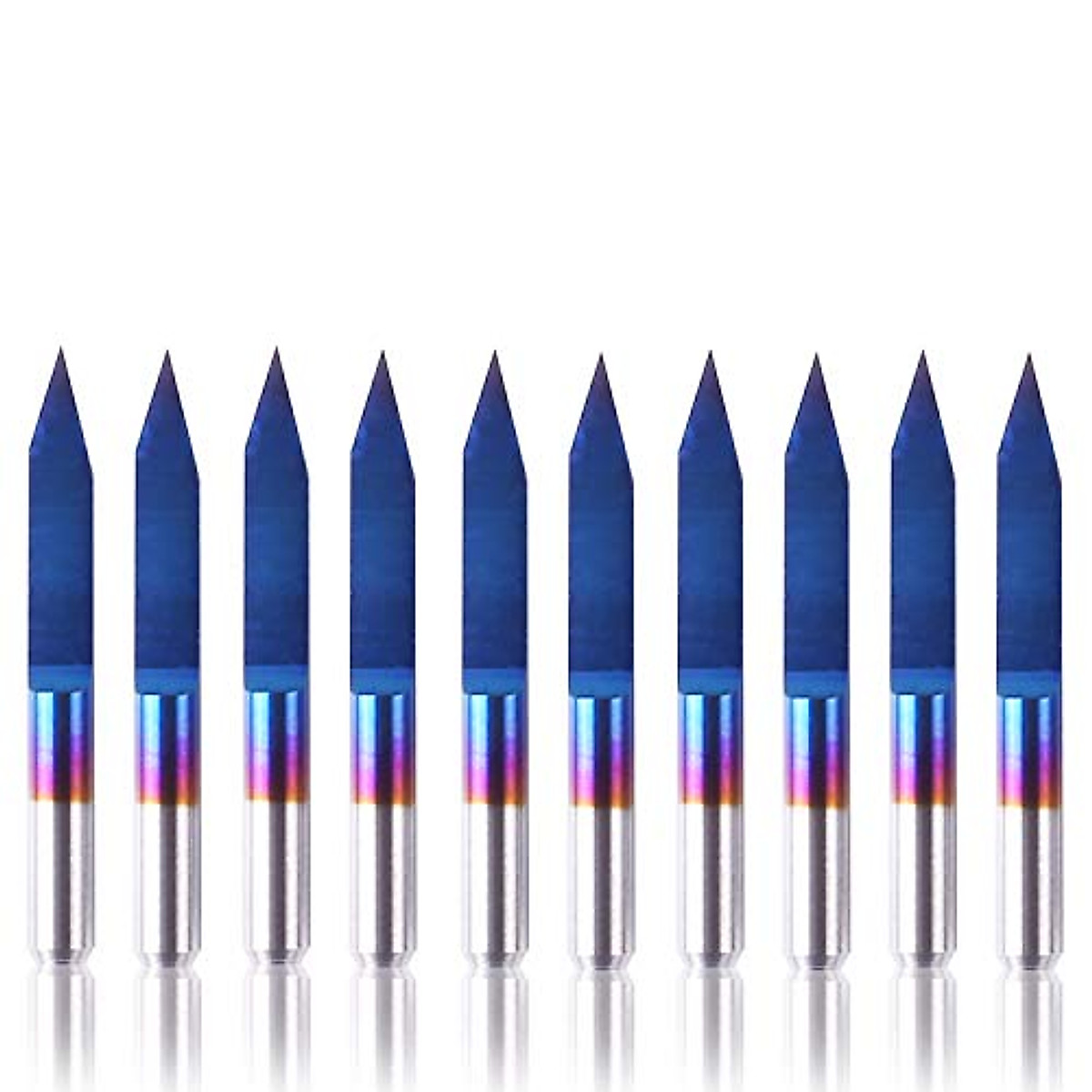 Genmitsu 10Pcs Nano Blue Coat Engraving Bits, 30 Degree 0.1mm Tip 1/8" Shank Conical V-Bit