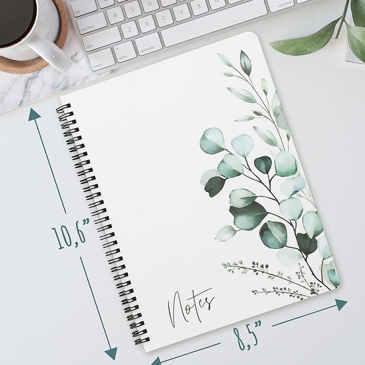 ZICOTO Aesthetic Spiral Notebook Journal For Women - Cute Greenery 10.5" x 8.5" College Ruled Notebook With Large Pockets, Lined Pages and Hardcover - Perfect to Stay Organized at Work or School