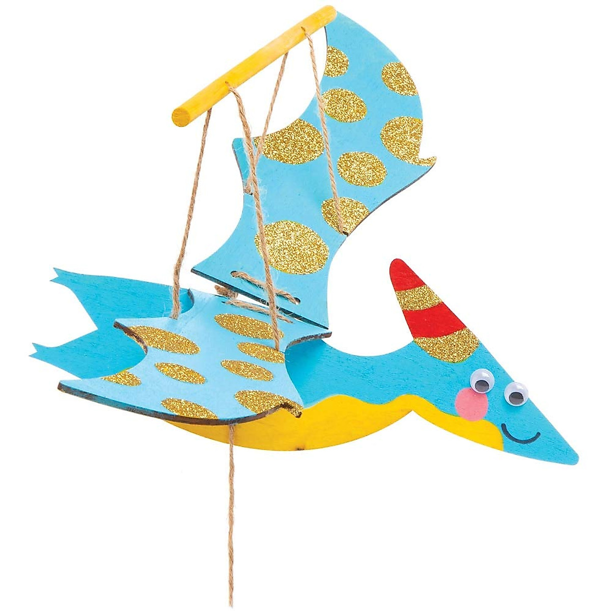 Baker Ross AT670 Dinosaur Wooden Flying Puppet Kits - Pack of 3, Woodcraft for Kids Arts and Crafts Projects