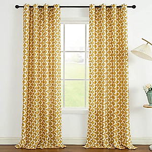 VOGOL Thermal Insulated Window Room Grommet Curtain Drapes for Bedroom and Living Room, Set of 2 Curtains & Panels, 52 x 84 Inches, Yellow Geo Pattern in White