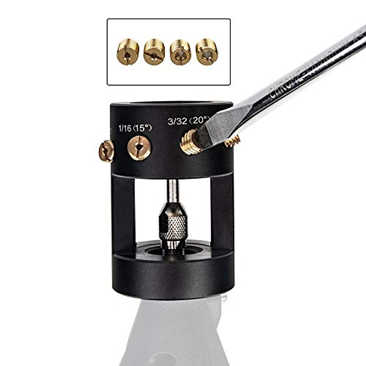 3mirrors ALUMINUM Tungsten Electrode Sharpener Grinder for TIG Welding Tool w/Cut-Off Slot Multi-Angle& Offsets, 4 Copper Screws Holes& 2 Upgrade CNC Mandrels& 5 25mm Diamond Wheels& Instructions