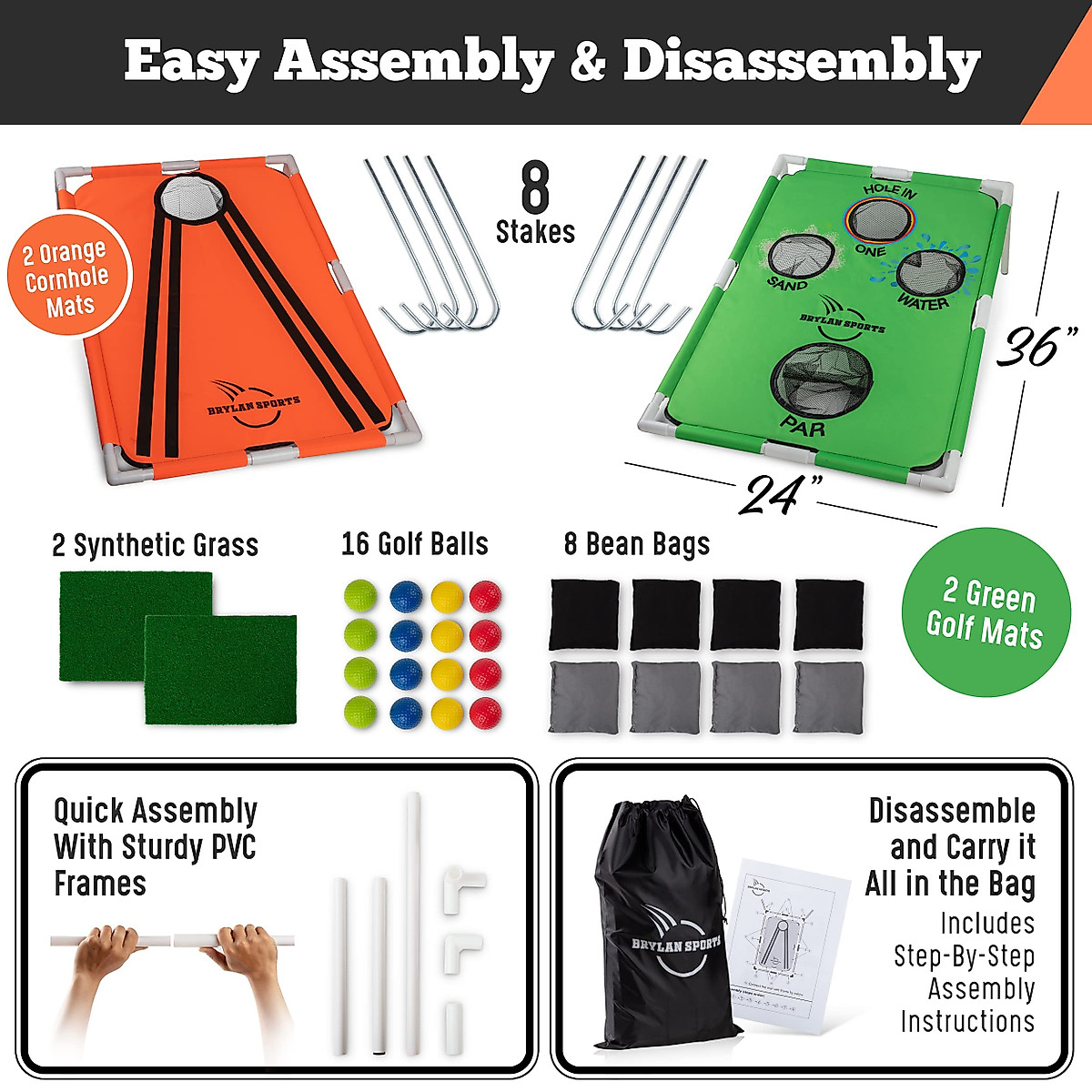 Brylan Sports 2 in 1 Chipping Golf and Cornhole Game Set - with All Accessories Including Cornhole Carrying Case and Perfect for Backyard Games, Outdoor Yard Games and Camping Games.