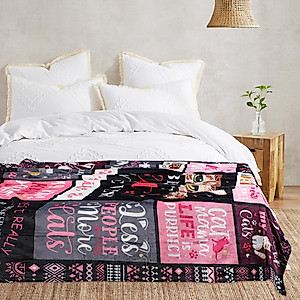 Poekuao Cat Mom Blanket Gifts - Funny Cat Themed Gifts Fleece Flannel Stuff Soft Lightweight Plush for Girl Cat Lovers Cozy Throw Blanket for Couch Bedding Sofa 60"x50"