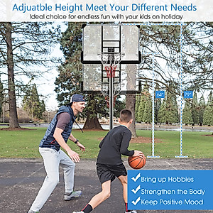 Goplus Portable Basketball Hoop Outdoor, 64’’-79’’ Poolside Basketball Goal Height Adjustable w/2 Wheels, Shatterproof Board, Fillable Base, Waterproof Basketball Stand for Kids Teenagers Youth