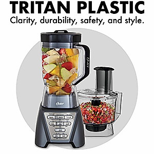Oster Pro 1200 Blender with Professional Tritan Jar and Food Processor attachment, Metallic Grey