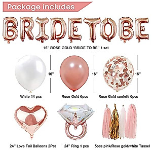 Bachelorette Party Decorations Kits-Rose Gold Bridal Shower Party Decor and Supplies-Bride to Be Balloons, Ring & Champagne Foil Balloons for Bridal Shower
