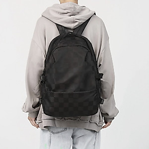 Verdancy Kawaii Backpack for Teen Girls Boys School College Travel Checkered Aesthetic Bookbag Schoolbag Daypack Casual Bag (Black)