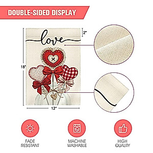 AVOIN colorlife Valentine's Day Love Garden Flag 12x18 Inch Double Sided Outside, Love Heart Bow Anniversary Yard Outdoor Flag