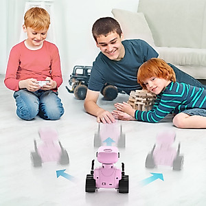 ALLCELE Girls Robot Toy, Rechargeable RC Robot for Kids, Remote Control Toy with Music and LED Eyes, Gift for Children Age 3 Years and Up - Pink