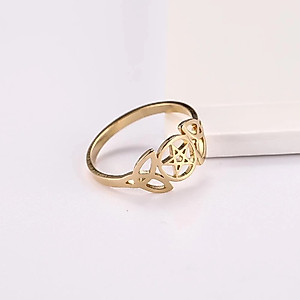 Fantasy Forge Jewelry Gold Triple Goddess Ring 316L Surgical Stainless Steel Pentacle Crescent Moon Trinity Band (10)