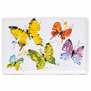 DEMDACO Dean Crouser Flock of Butterflies Watercolor 7.5 x 5 Ceramic Stoneware Decorative Tray