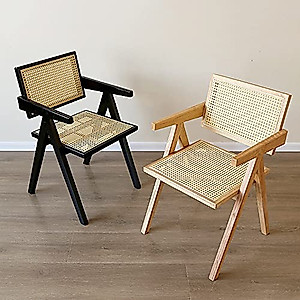 qazplm Set of 2 Retro Rattan Dining Chair Ash Wood Frames Handmade Rattan Back Chair，for Home Living Room Dining Garden Balcony Leisure Arm Chair (Wood Color)