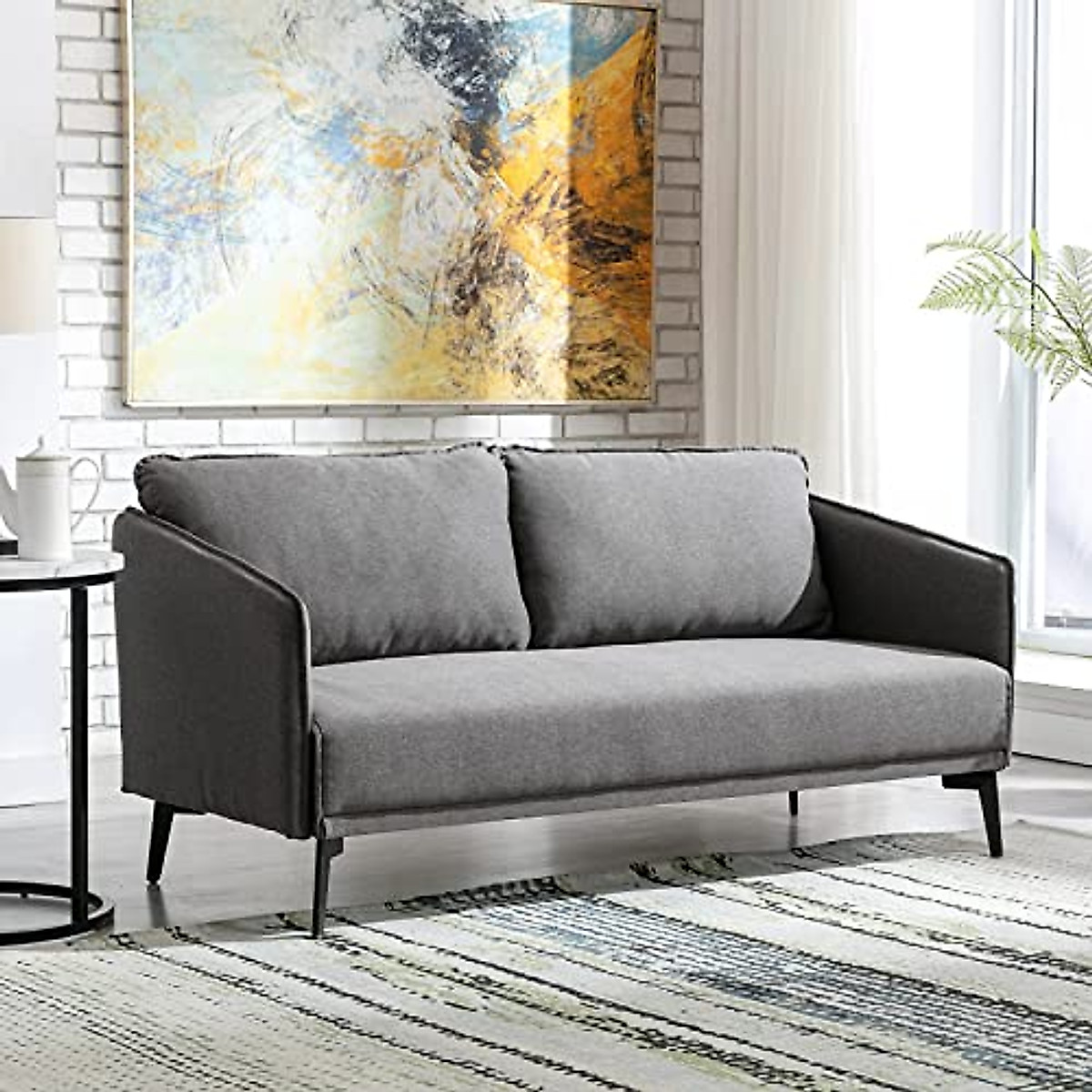 Loveseat Sofa Couches for Living Room 59", Modern Linen Fabric Couch, Small Sofas with 2 Pillow, 2-Seat Upholstered Love Seats for Living Room, Bedroom, Apartment, Small Spaces, Dark Gray