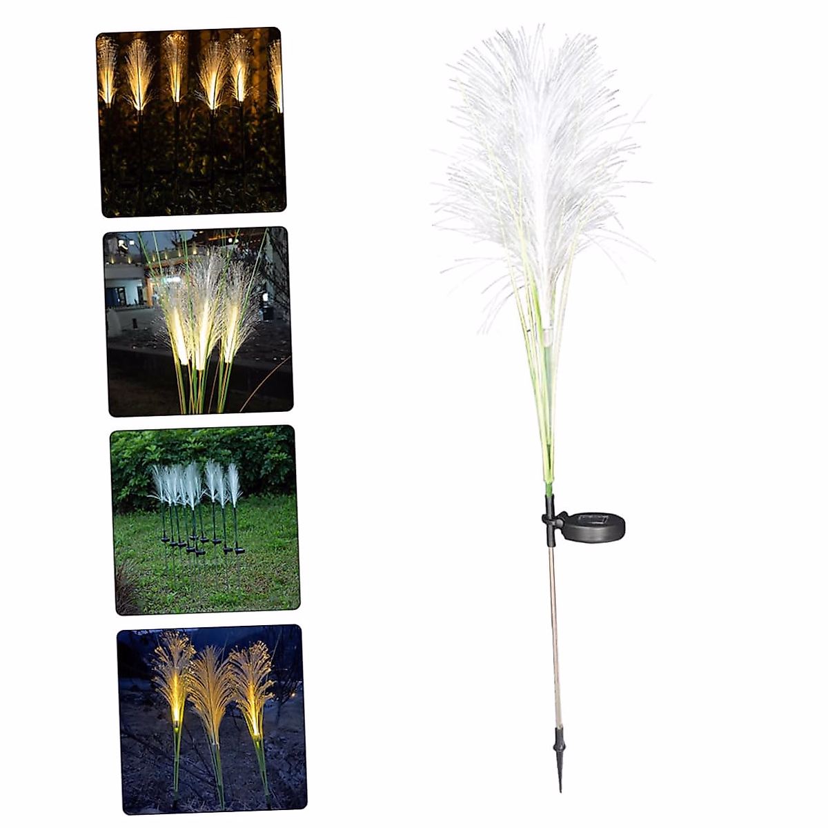 ABOOFAN Fiber Optic Reed Light Solar Garden Light Solar Path Lights Fiber Optic Garden Lights Solar Lights Outdoor Decor Garden Lights Solar Powered White Stainless Steel Led