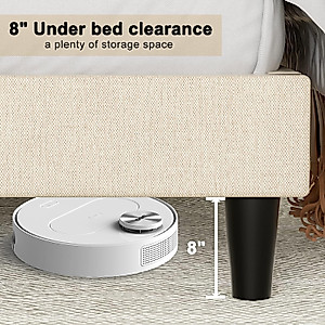 4 EVER WINNER Twin Bed Frames with Headboard, Linen Fabric Twin Upholstered Platform Bed Frame with Geometric Headboard and Wingback for Kids, Wood Slat Support, No Box Spring Needed, Beige