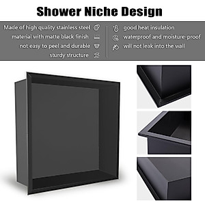 ZHAIUPON Shower Niche 12" x 12", Stainless Steel Wall Shower Niche No Tile Needed,Black Single Shelf Recessed Shower Shelf for Home Bathroom Storage Soap Niche