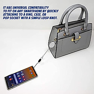 Phone Assured Phone Tether - 31" Safety Anti Theft Retractable Phone Clip - Anti-Drop Travel Clip - White Smartphone Clip for Pants or Purse - Universal Connection Fits Any Smartphone Case (1 Pack)