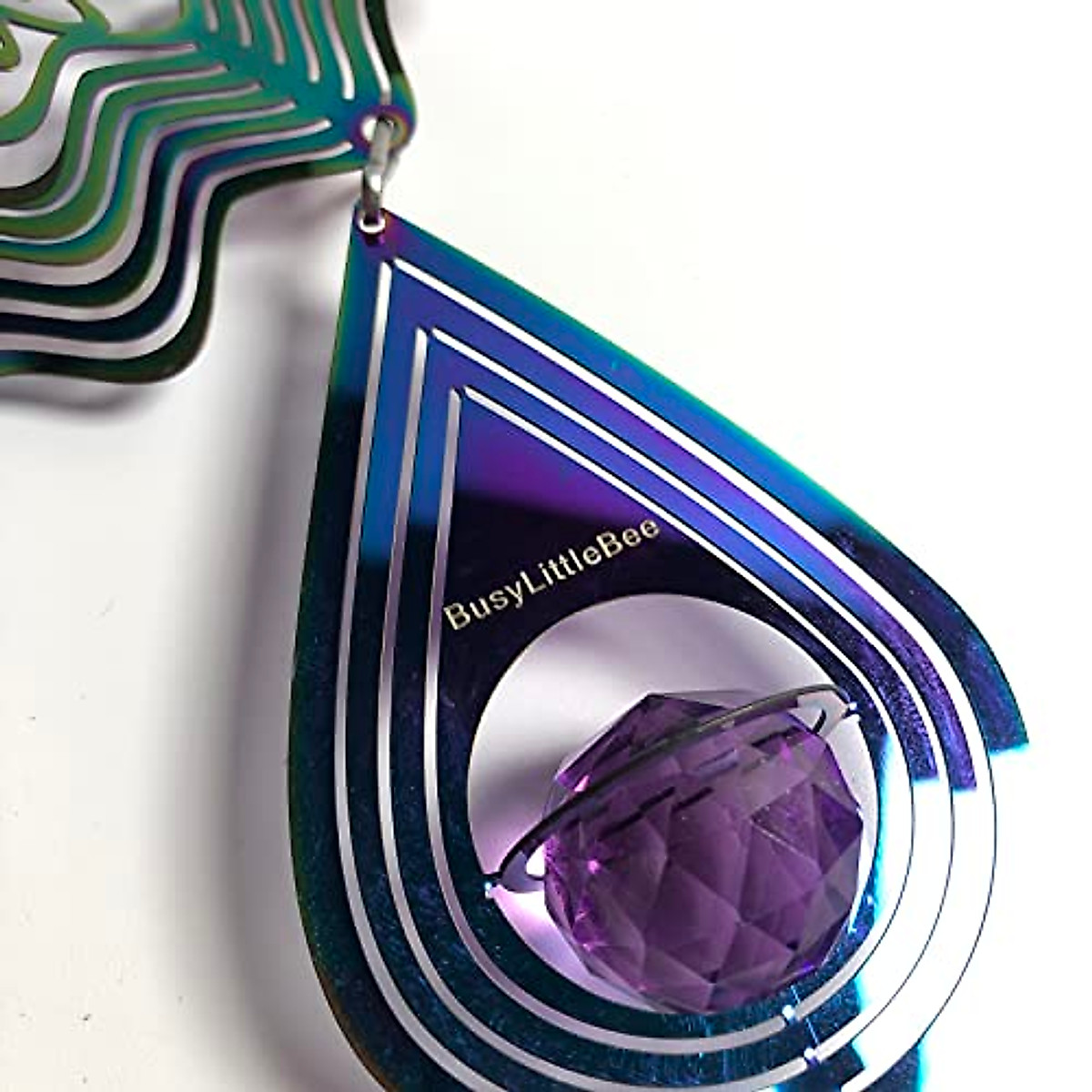 BusyLittleBee Hummingbird Wind Spinners Hanging for Yard and Garden Outdoor Decorations 3D Stainless Steel Metal Decor Outside Porch Patio Balcony Kinetic Sculpture Art Ornaments Small Whirligigs