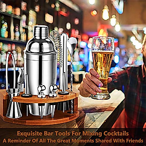 BestGK Bartender Kit Cocktail Shaker Set, Perfect Home Bartending Kit with Stylish Stand, 25oz Stainless Steel Martini Shaker with Cocktail Recipes Booklet