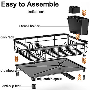 IBUYKE Dish Drying Rack-Multifunctional Expandable Dish Drying Rack,Drying Rack for Kitchen Counter and Drainage, Drying Rack for Dishes, Knives, Spoons, Cups and Forks,Black UTDS001B