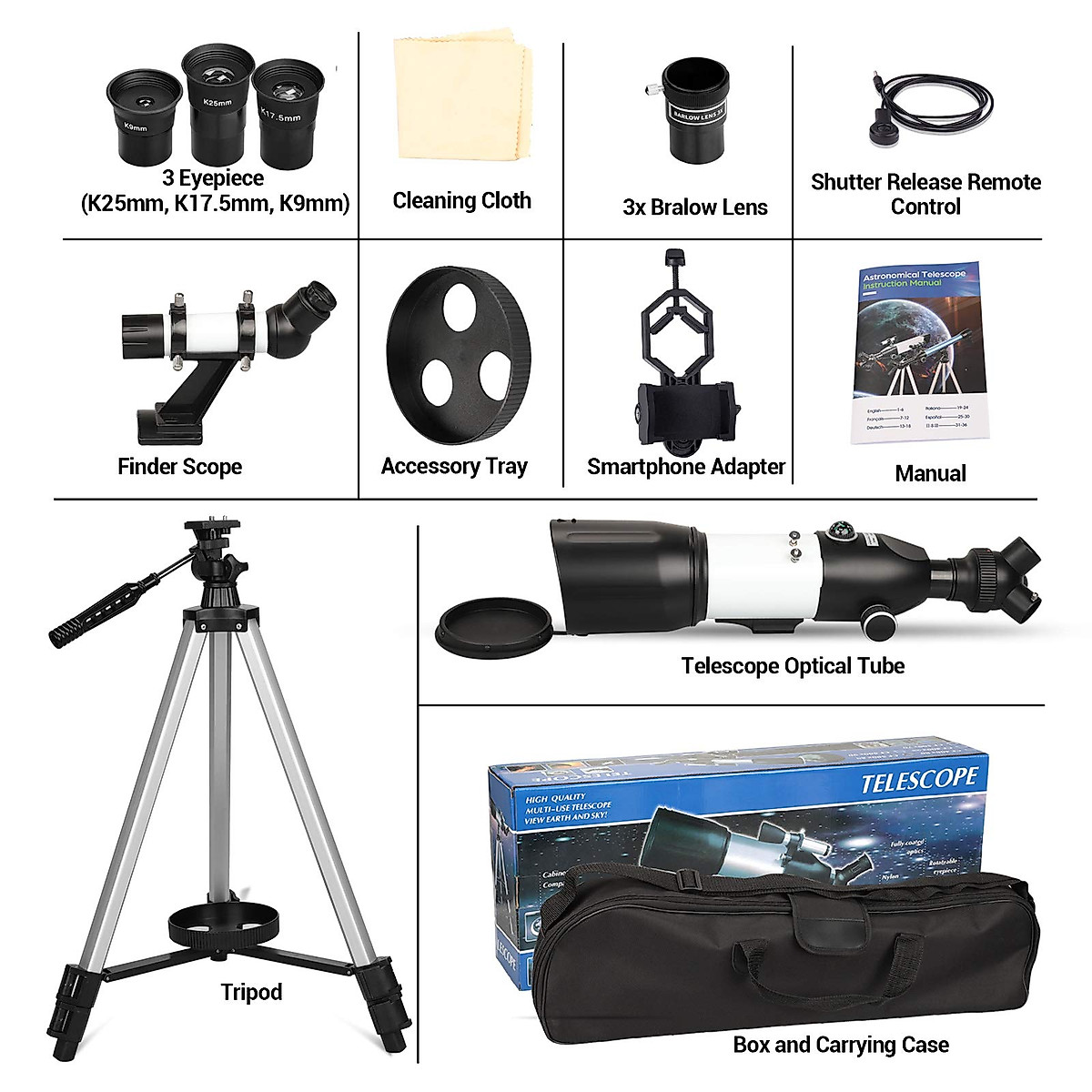 Telescopes for Adults Astronomy, 80mm Large Aperture for Astronomy Beginners, Adults 3 Rotatable Eyepieces Refractor Telescope 400mm/80mm with Tripod, Phone Adapter