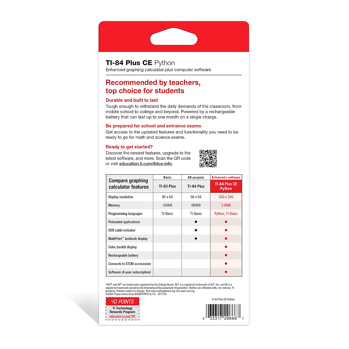 Texas Instruments TI-84 Plus CE Color Graphing Calculator, Black 7.5 Inch