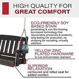 Amish Casual Heavy Duty 800 Lb Mission Treated Porch Swing with Hanging Chains and Cupholders (5 Foot, Semi-Solid Black Stain)