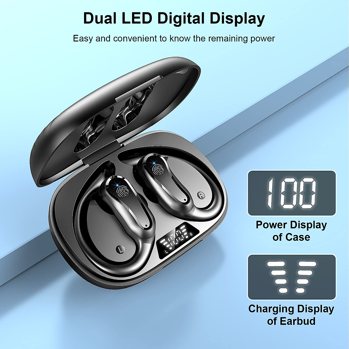 for OnePlus 9 Bluetooth 5.1 Headphones with Dual LED Digital Display 42Hrs Playtime, IP7 Waterproof Running Headphones with Earhooks & Mic