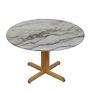 COMIO Marbled Table Cloth Round Cover with Elastic Waterproof,70inch, Vinyl with Flannel Backing, Banquet Tabl Cover； Picnic ；Outdoor