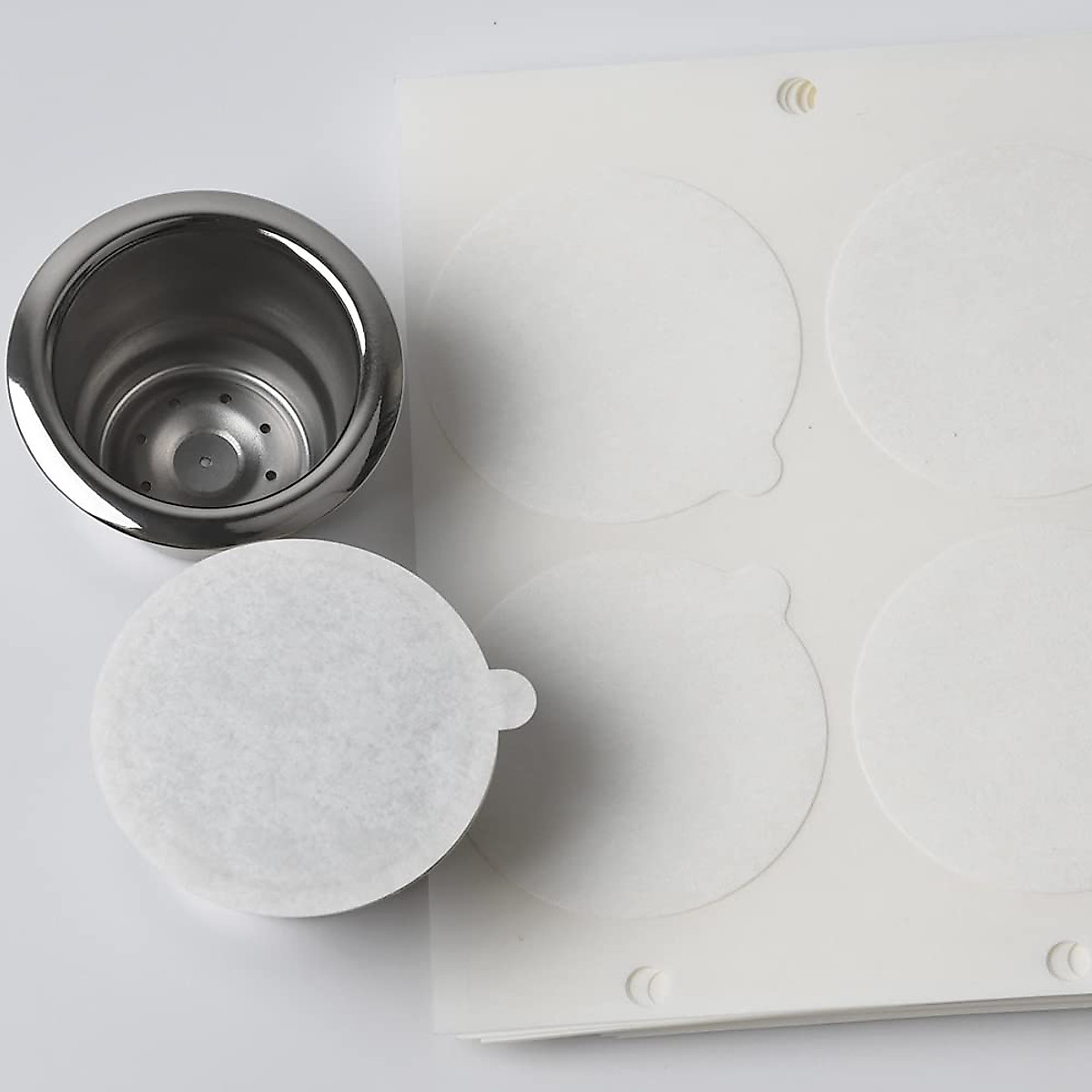 Reusable Espresso Capsules Stainless Steel Refillable Coffee Pods with Biodegradable Paper Seals Stickers Lids Compatible for Nespresso Original Line Machines (2 Cups + 100 Lids)