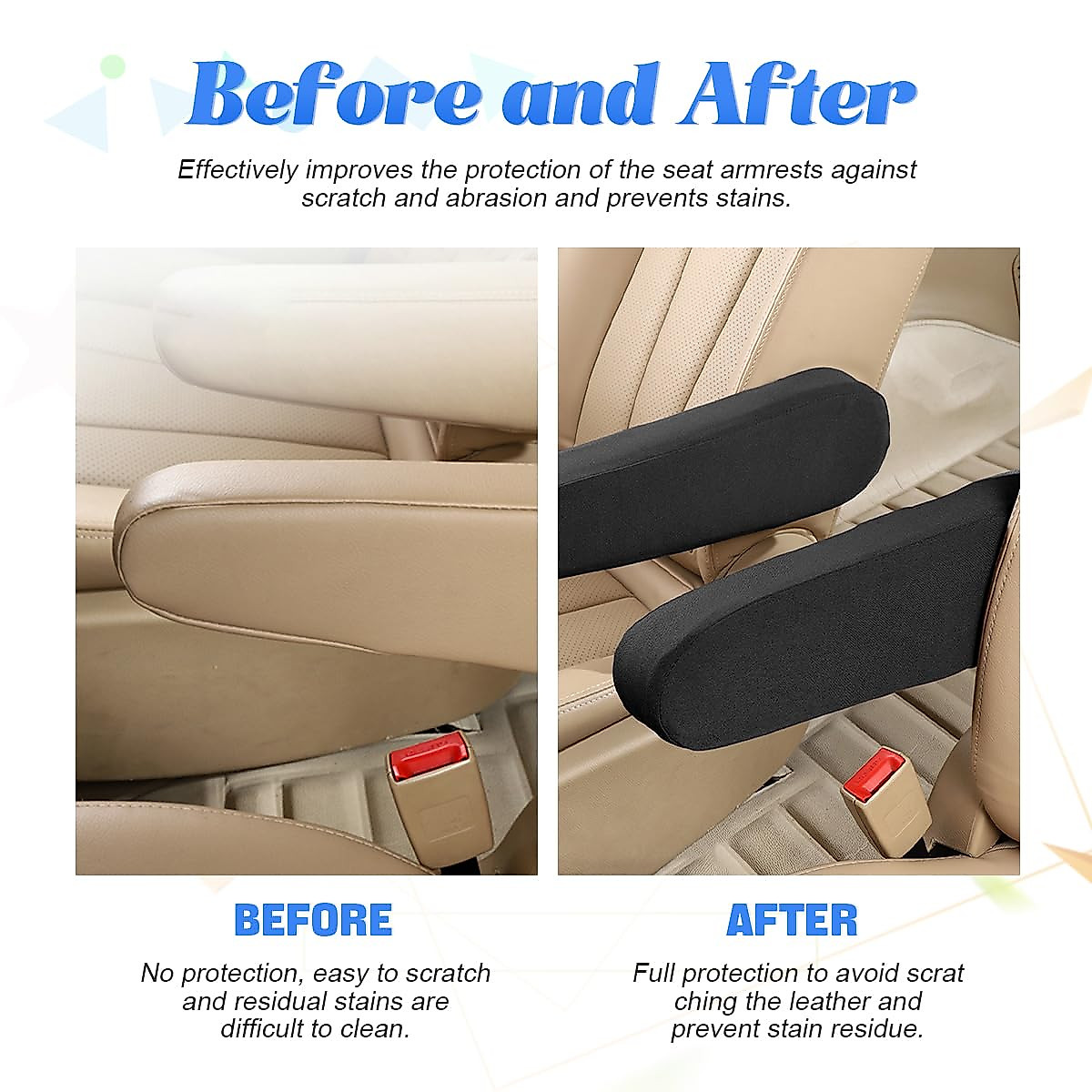 BESULEN 2 PCS Car Front Seat Armrest Covers, Auto Cloth Fabric Direct Replacement Center Console Lid Armrest Cover Skin Protectors, Universal Accessories for Vehicles, SUV, Truck, Van & More (Black)