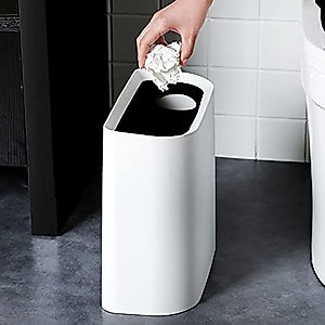 Trash Can for Bathroom 2.3 Gal Wastebasket Office Garbage Can Slim Rectangular Waste Bin for Kitchen Bedroom (White)