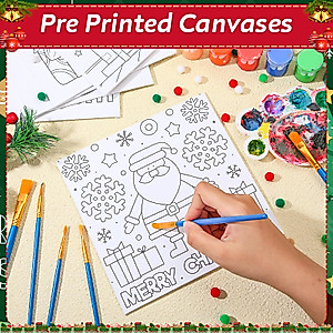 Tenceur 30 Pcs Pre Drawn Stretched Canvas 8 x 8 Inch Pre Drawn Canvas for Painting Coloring Canvas Preprinted Canvas to Paint for Adults Kids Party Favor DIY Art Supplies (Santa Claus)