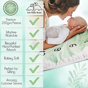 two little dinos Baby Monthly Milestone Blanket for Boy or Girl - Unisex Gender Neutral Age Blanket Growth Chart by Weeks or Months with Markers - Newborn Milestone Photography - First Year 0 to 12