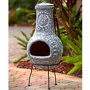 Outdoor Clay Chiminea Fire Pit (Stone Gray)