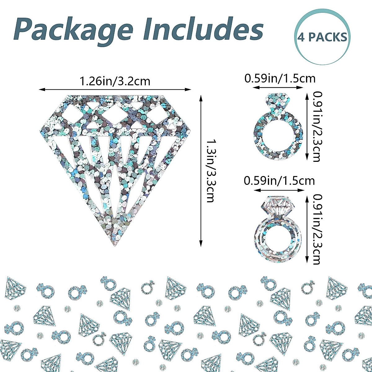 URROMA Wedding Decorations for Tables, Glitter Diamond Confetti Engagement Party Decorations Table Confetti for Bridal Shower Bachelorette Birthday Decorations, Silver