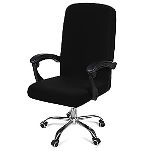 smiry Stretch Printed Computer Office Chair Covers, Soft Fit Universal Desk Rotating Chair Slipcovers, Removable Washable Anti-Dust Spandex Chair Protector Cover with Zipper (Large, Black)