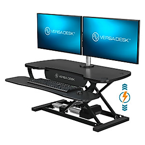 VERSADESK 36 Inch Standing Desk Converter, PowerPro Electric Height Adjustable Desk Riser for Standing or Sitting, with Keyboard Tray, Built-in USB Charging Port, Holds 80 lbs, Black