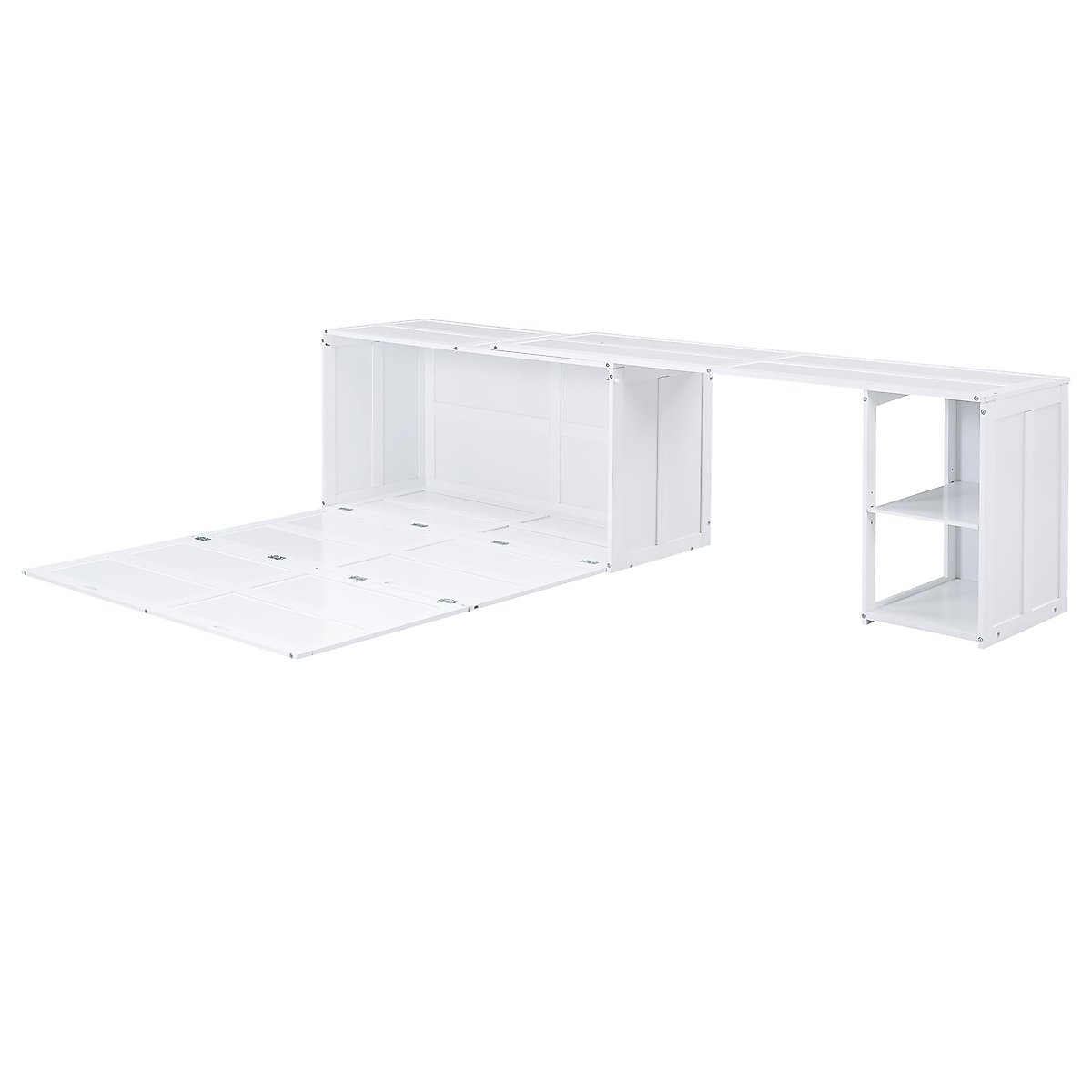 Murphy Bed with Rotable Desk,Queen Size Space-saving Platform Bed Frame with Storage Desk for Bedroom,Easy to Assembly, No Need Spring Box (White)