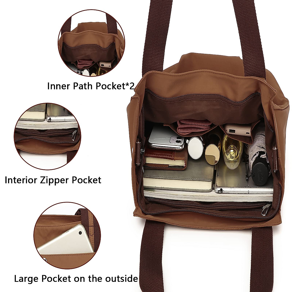 Nylon Tote Bags for Women, Small Crossbody Work Tote Womens Purse and Handbags Waterproof Bag Shoulder Bag with Zipper