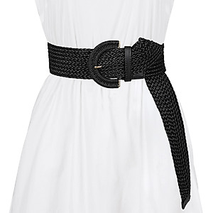 Allegra K Womens Wide Woven Waist Belts Braided Belts for Dress Chunky Buckle 60-90cm/23.62-35.43" Black